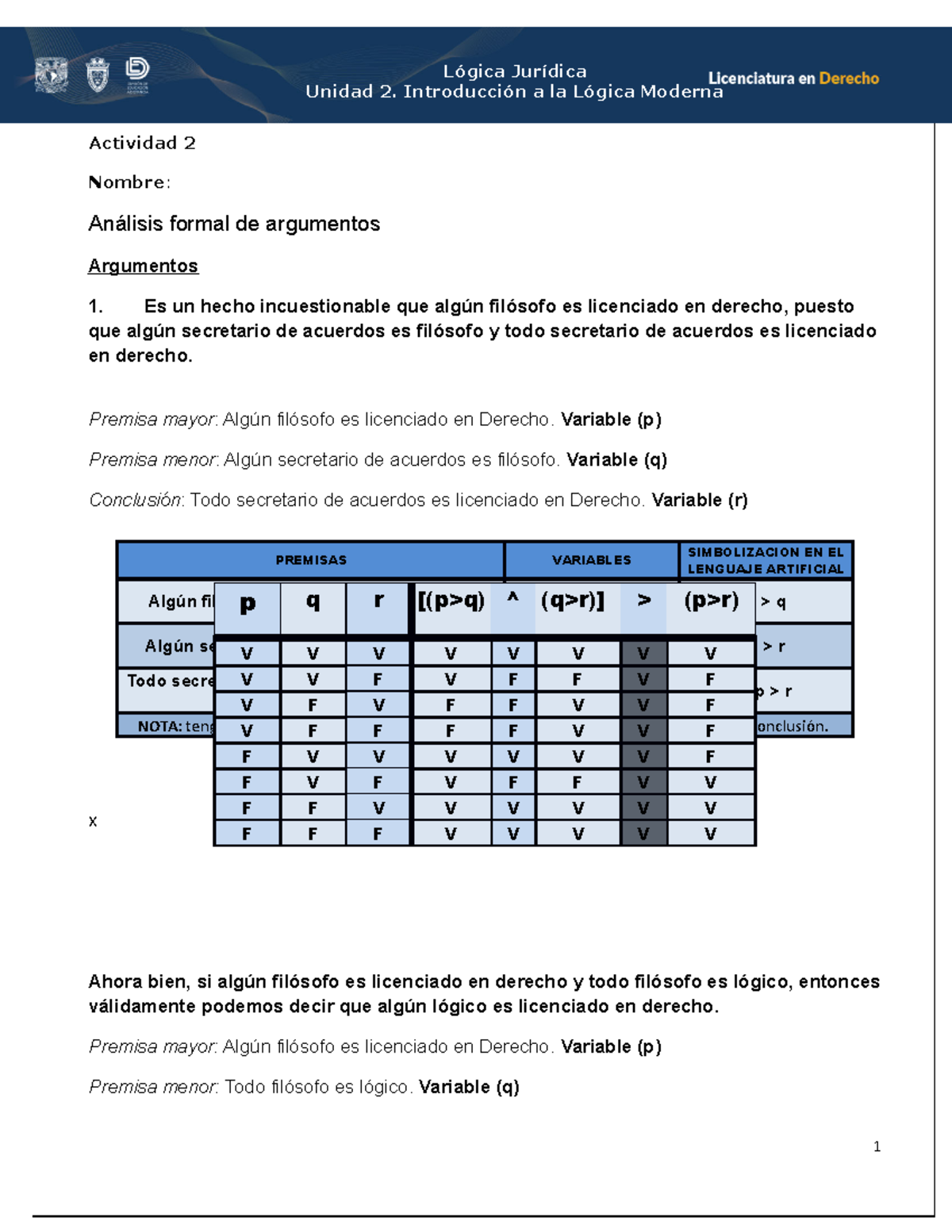 introducción a la Lógica moderna - Unidad 2. Introducción a la Lógica ...