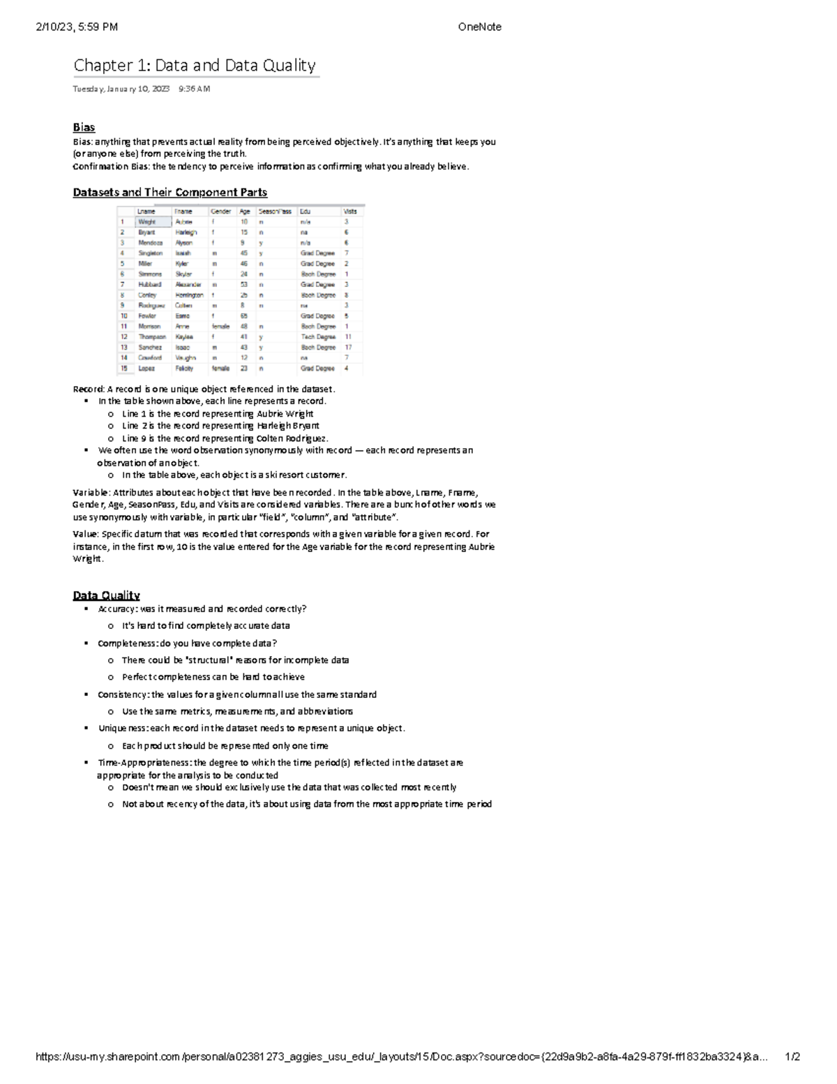 Chapter 1: Data and Data Quality - 2/10/23, 5:59 PM OneNote - Studocu