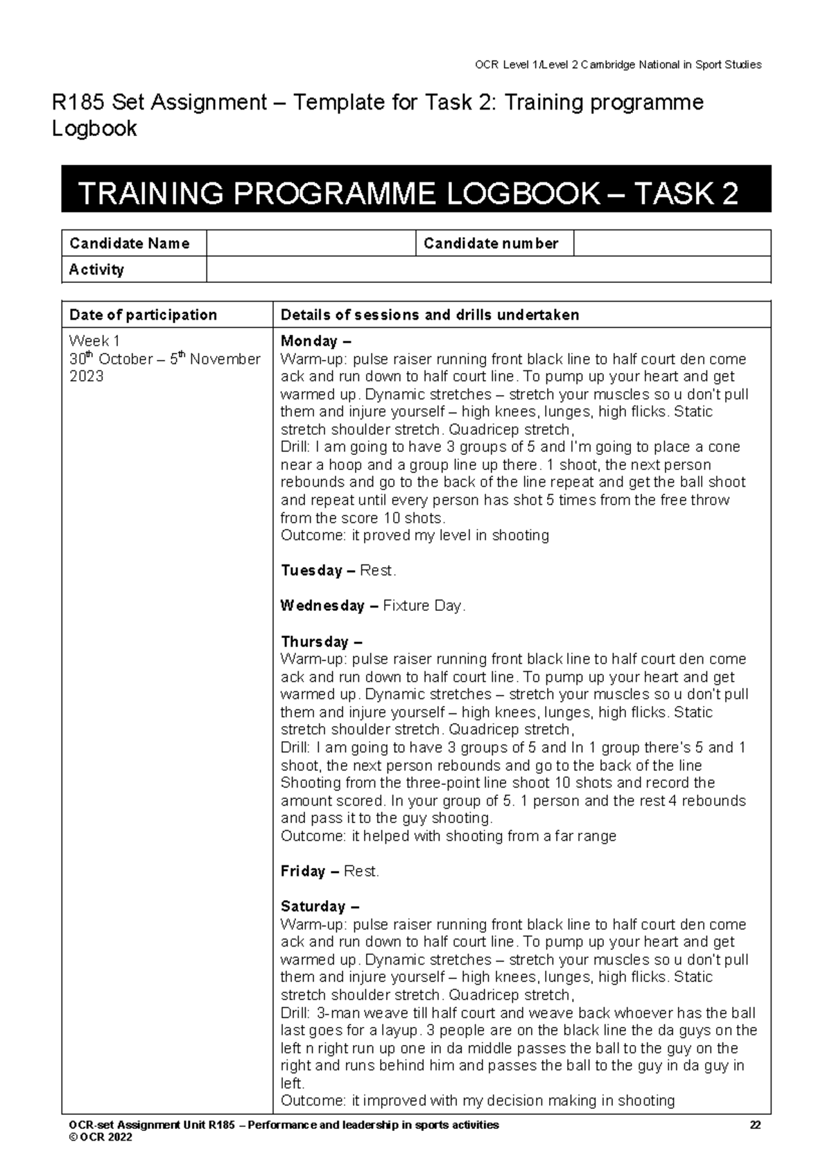 R185 Training Programme Logbook template - NBU - Weakness 1 - (Oct-Dec ...