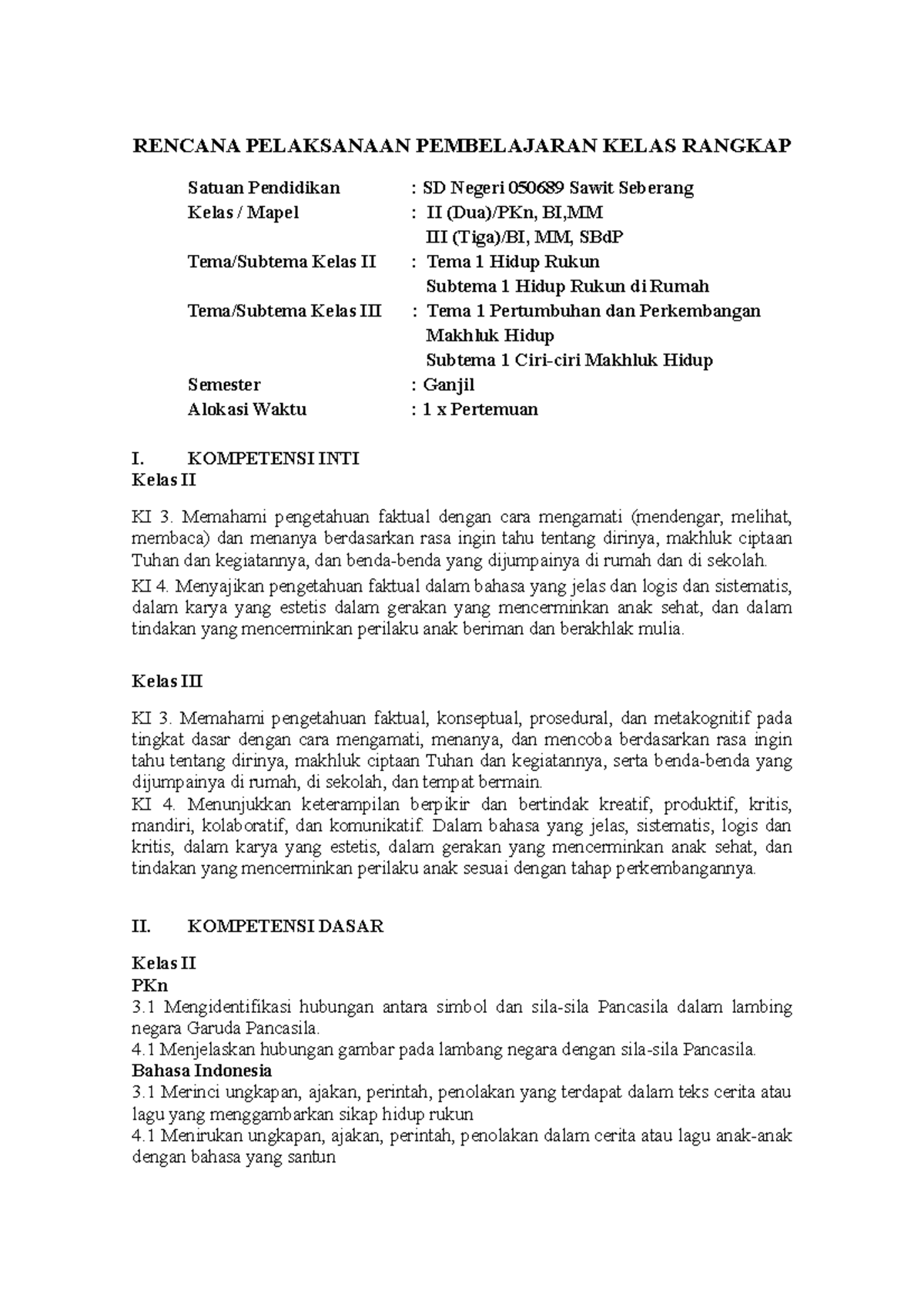 436469741 Contoh RPP Kelas Rangkap model 221 - RENCANA PELAKSANAAN ...