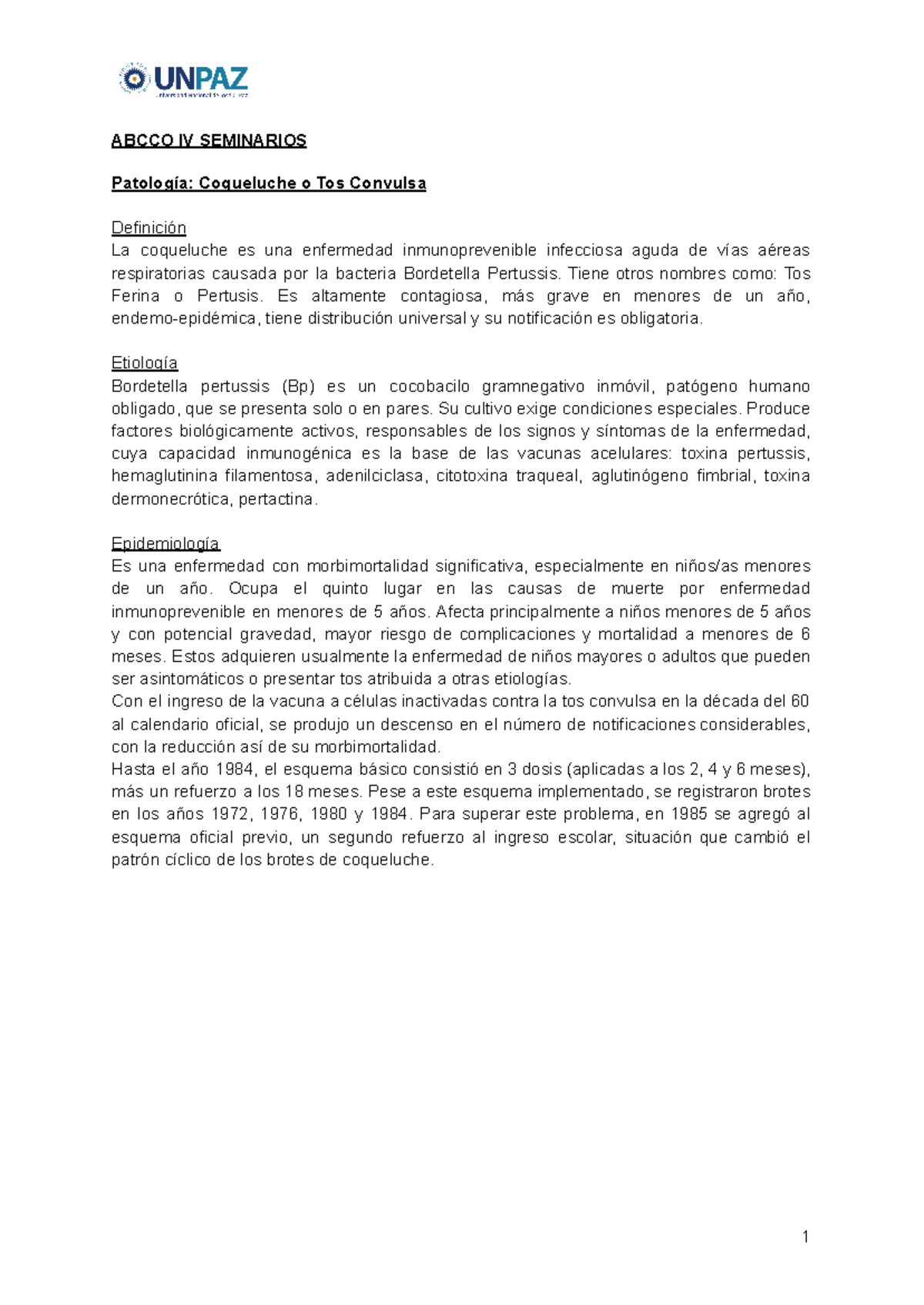 Ficha coqueluche - ABCCO IV SEMINARIOS Patología: Coqueluche o Tos ...