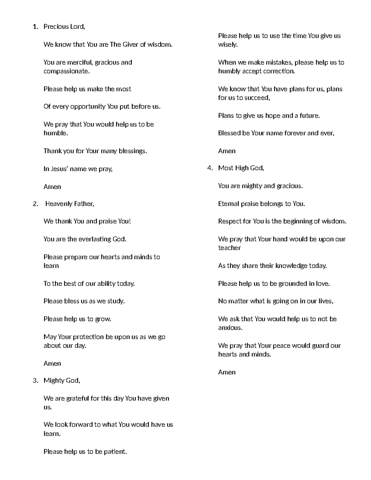Prayer - none - Precious Lord, We know that You are The Giver of wisdom ...