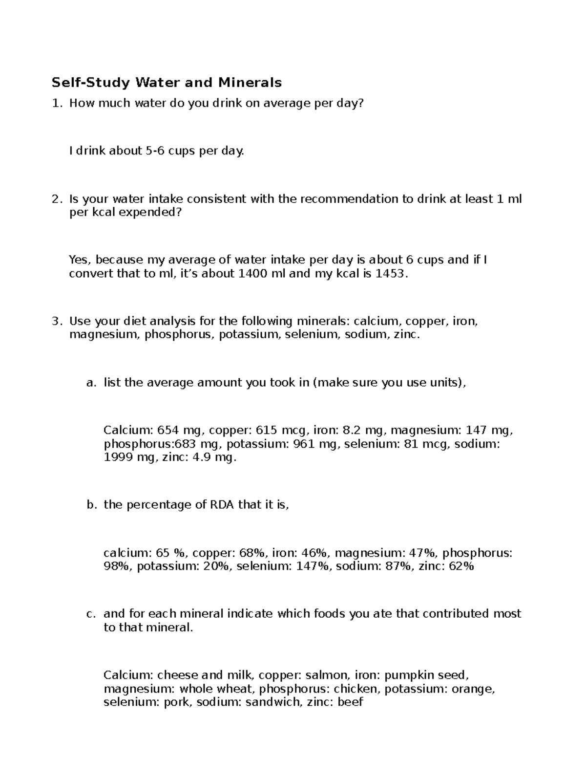 Self Study Water and Minerals - Self-Study Water and Minerals How much ...