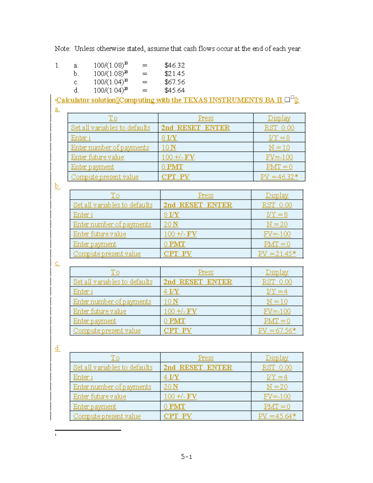 BADM 3000 Chapter 5 Solutions - CL - Note: Unless otherwise stated ...