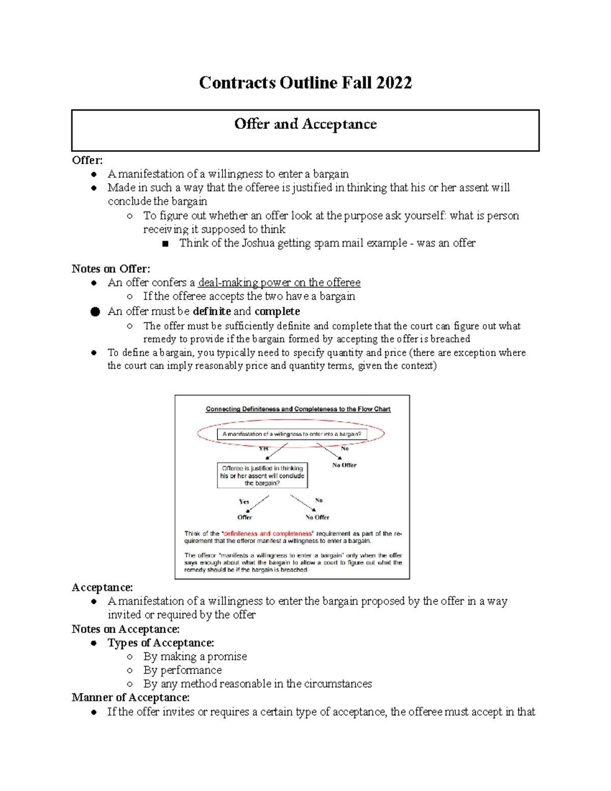Contracts Outline Fall 2022-2 - Contracts Outline Fall 2022 Offer: A ...