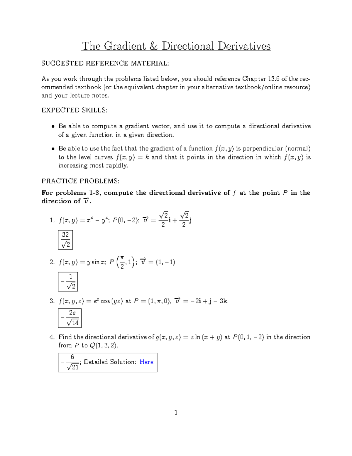Homework 13 - The Gradient & Directional Derivatives SUGGESTED ...