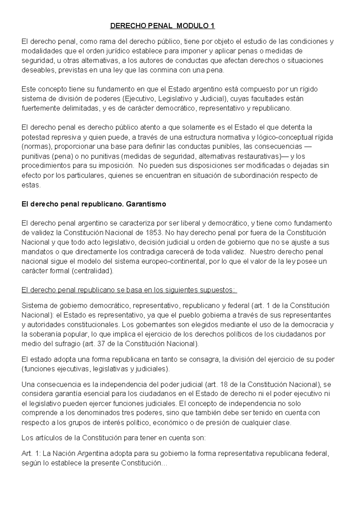 1 Resumen 1 - ..... - DERECHO PENAL MODULO 1 El derecho penal, como rama del derecho público ...