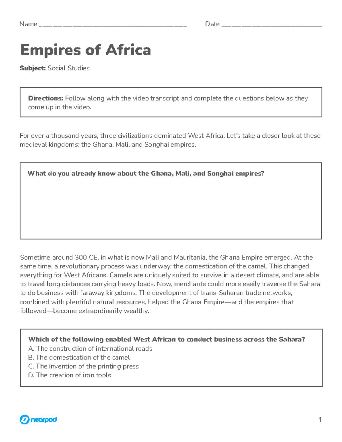 Student nearpod empire of Africa - Empires of Africa For over a ...