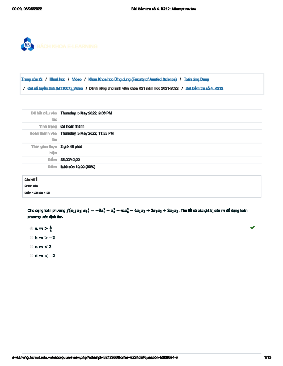 BT C4 - Trị riêng, vector riêng, toàn phương - Đại số tuyến tính - Studocu