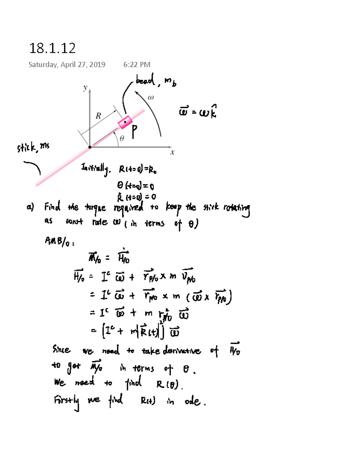18 - HW Solutions from MAE 2030 taught by Professor Andy Ruina during ...