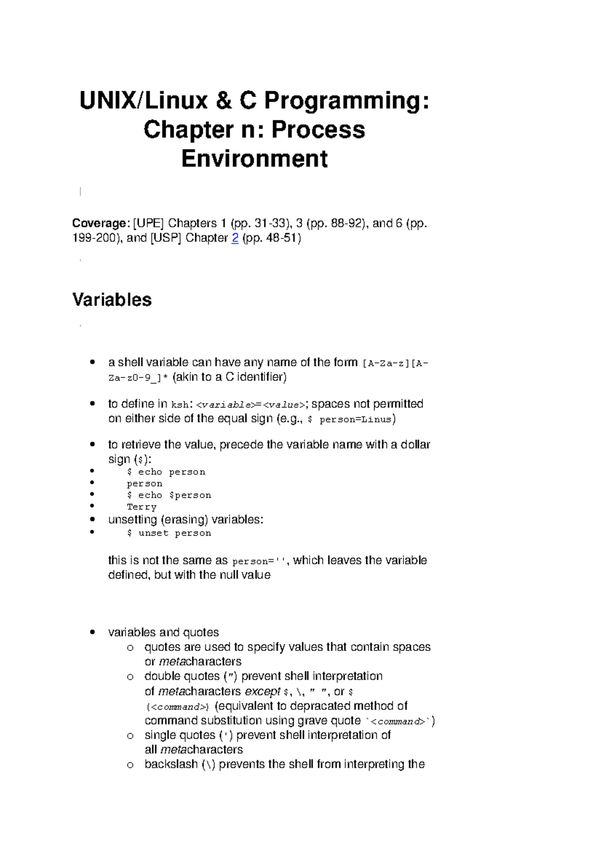 2014 2015 Lecture Notes 4b Process Environment Unixlinux And C