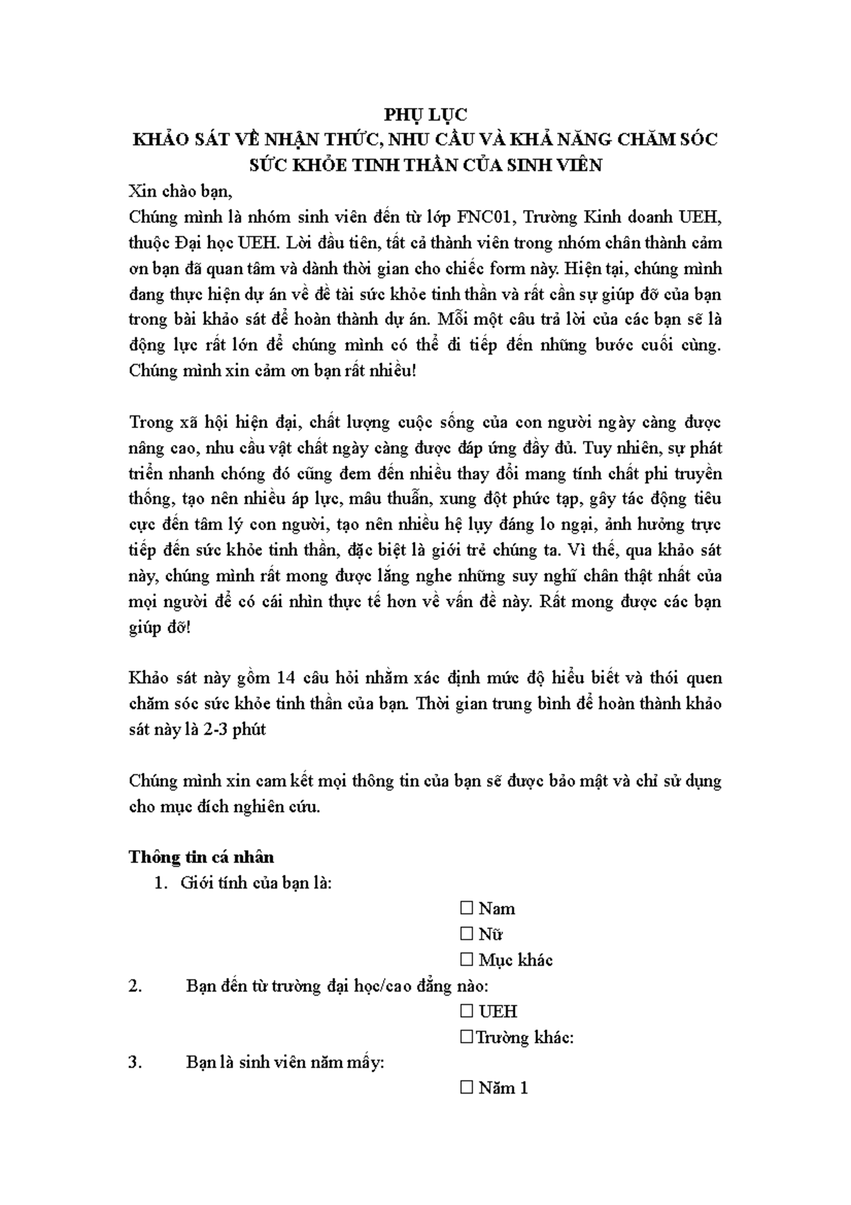 PHỤ LỤC - PHỤ LỤC - PHỤ LỤC KHẢO SÁT VỀ NHẬN THỨC, NHU CẦU VÀ KHẢ NĂNG ...