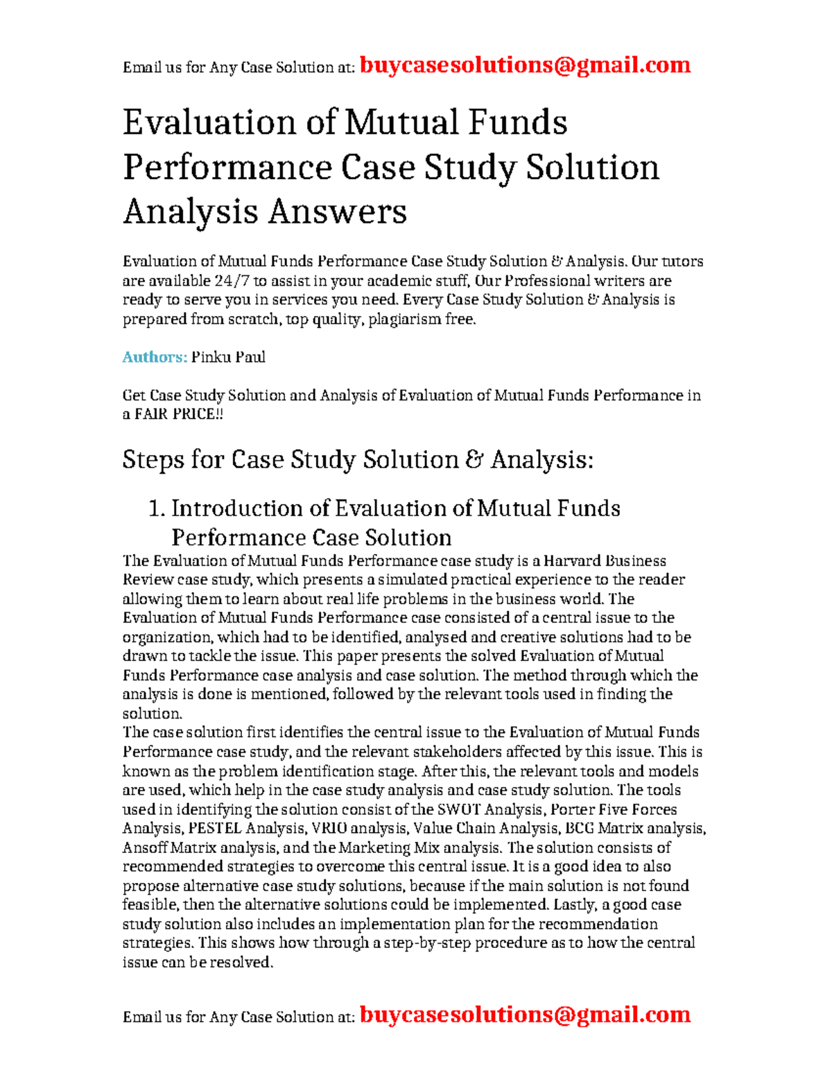 Case Solution Evaluation of Mutual Funds Performance - Evaluation of ...