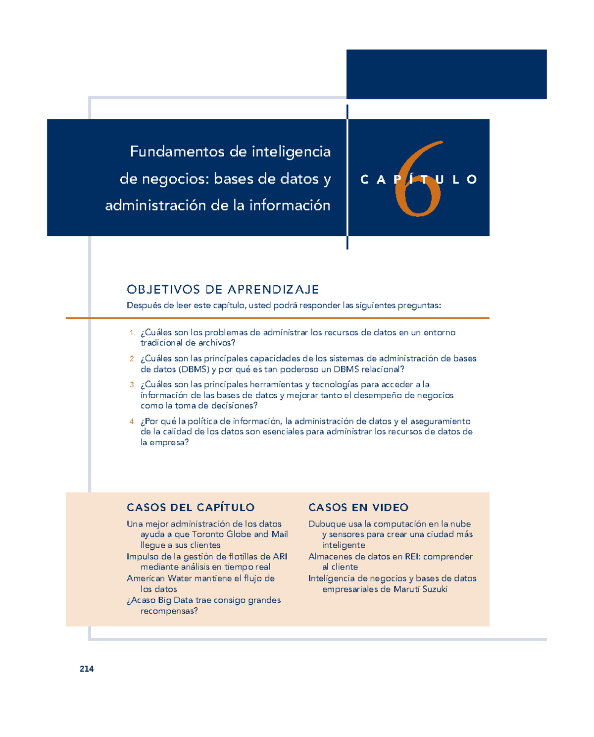 Capitulo #6 Fundamenos Inteligencia Negocios Base Datos SI gerencial - 214 CASOS DEL CAPÍTULO ...