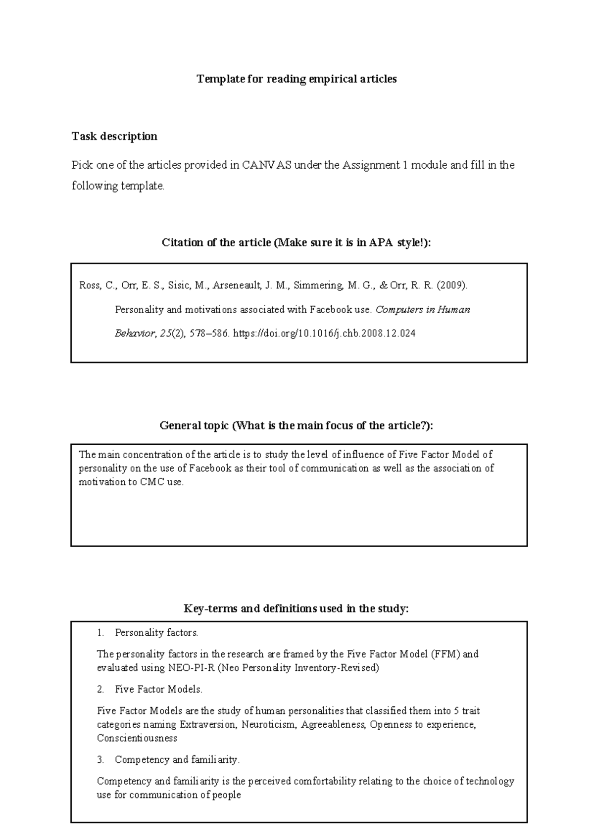 PSY10006 Assignment 1 Reading Research-Template-1 - Template for ...