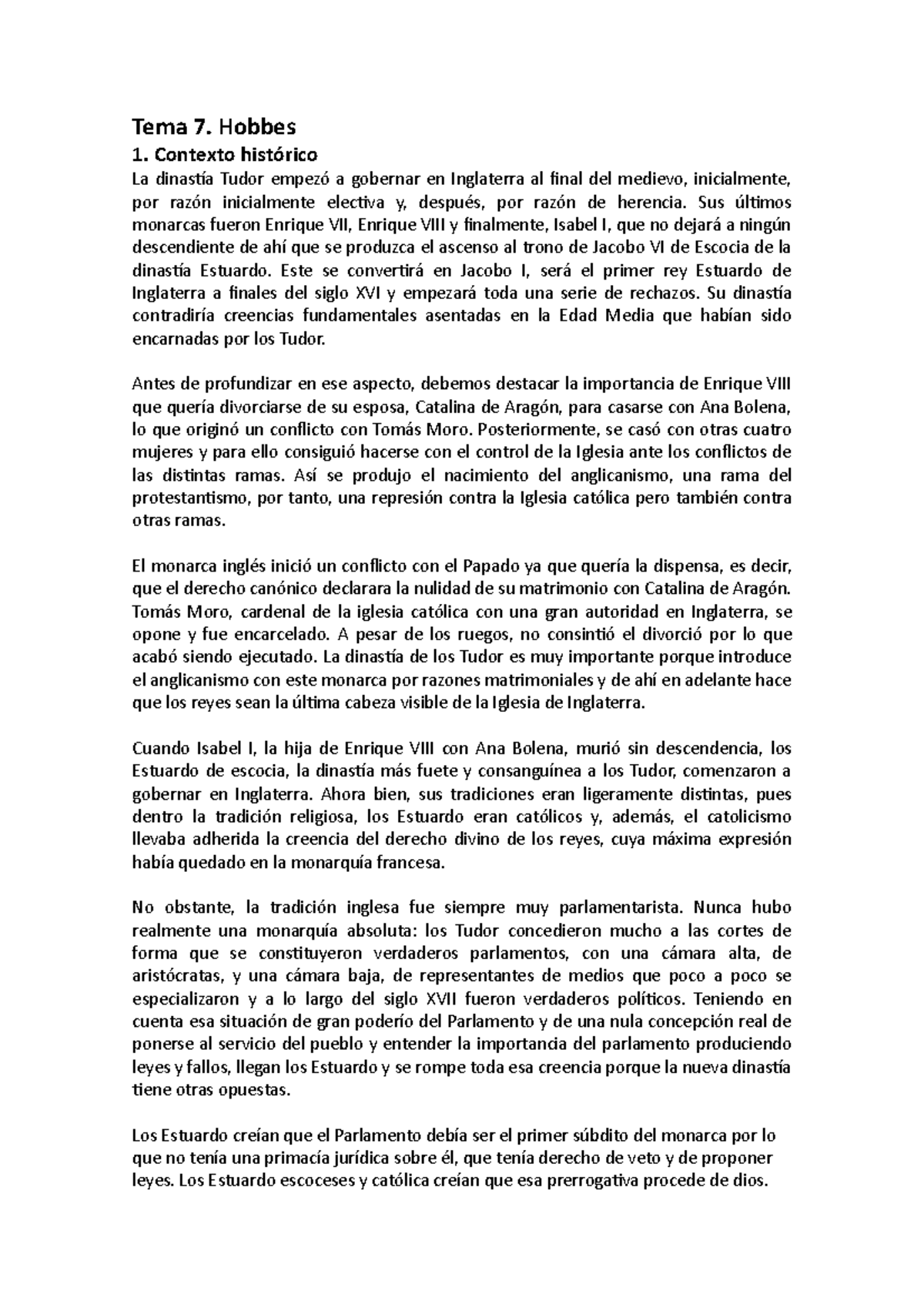 Tema 7 - Apuntes 7 - Tema 7. Hobbes 1. Contexto histórico La dinastía ...