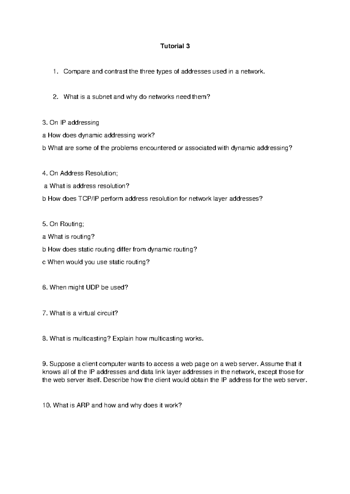 Networking Tutorial 3 - notes - Tutorial 3 Compare and contrast the ...