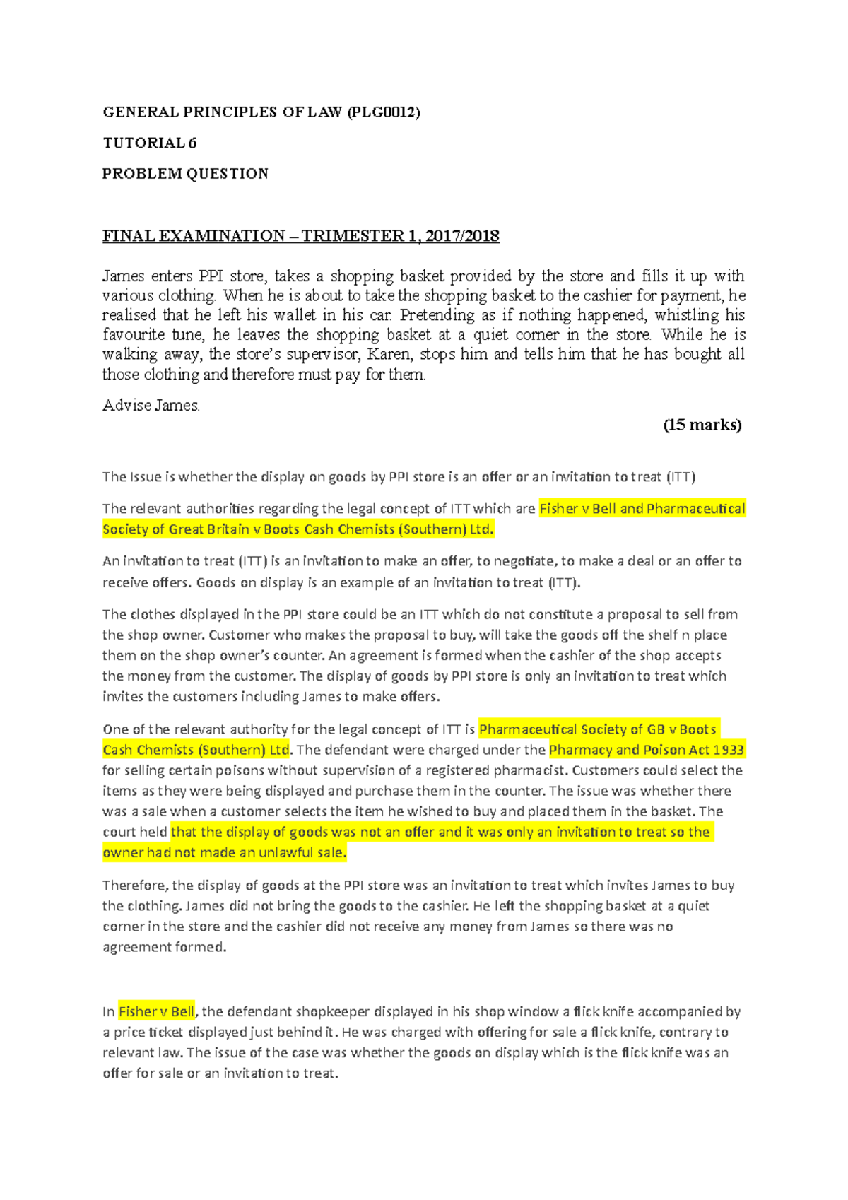 385035 TUT0RIAL 6 - Problem Question (TRIM 1) - General Principles of ...