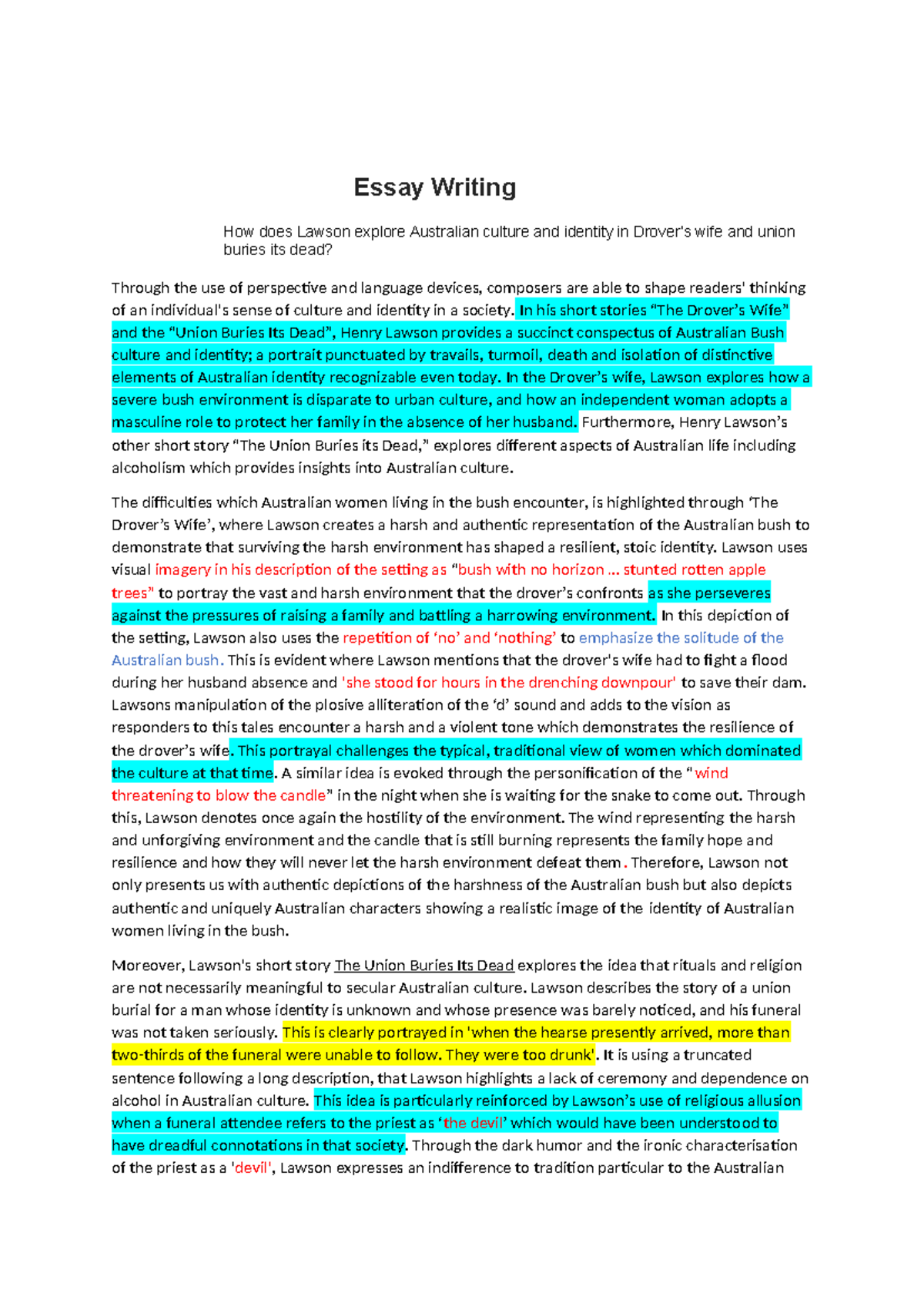 English - good - Essay Writing How does Lawson explore Australian ...