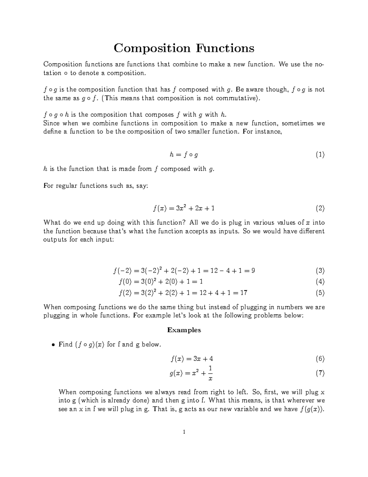 Composition - Chemistry - Composition Functions Composition functions are functions that combine ...