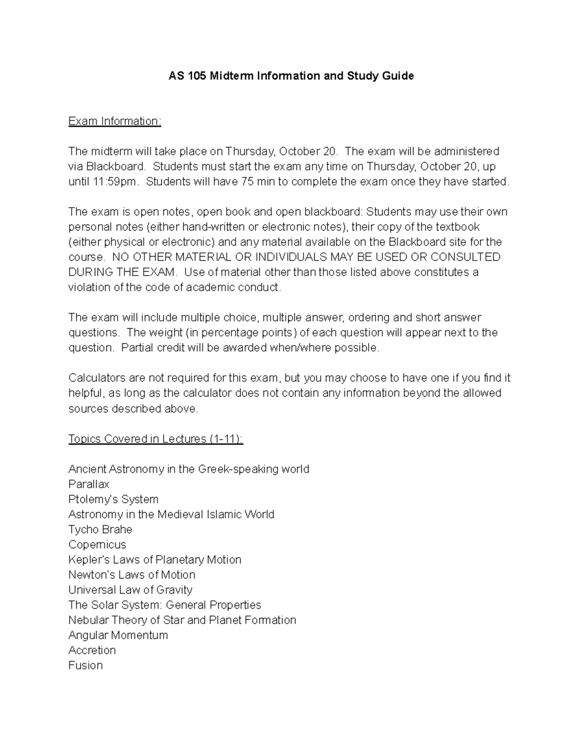 AS 105 Fall 2022 Midterm Info and Study Guide.docx (1) - AS 105 Midterm Information and Study ...