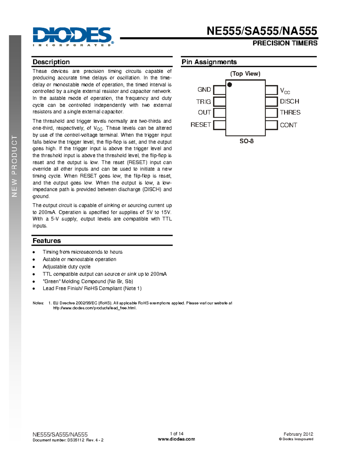 Datasheet NE555 - PRECISION TIMERS NE555/SA555/NA ####### 1 of 14 ...