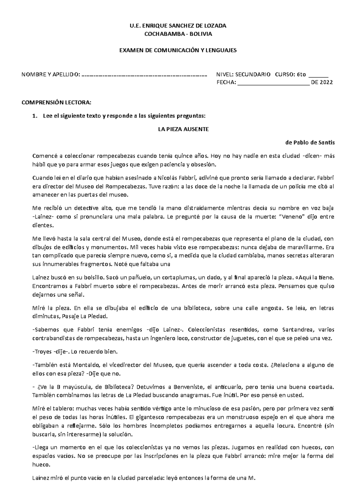 Evaluacion 6TOes un enseçayo de la corte de ortografia - U. ENRIQUE ...
