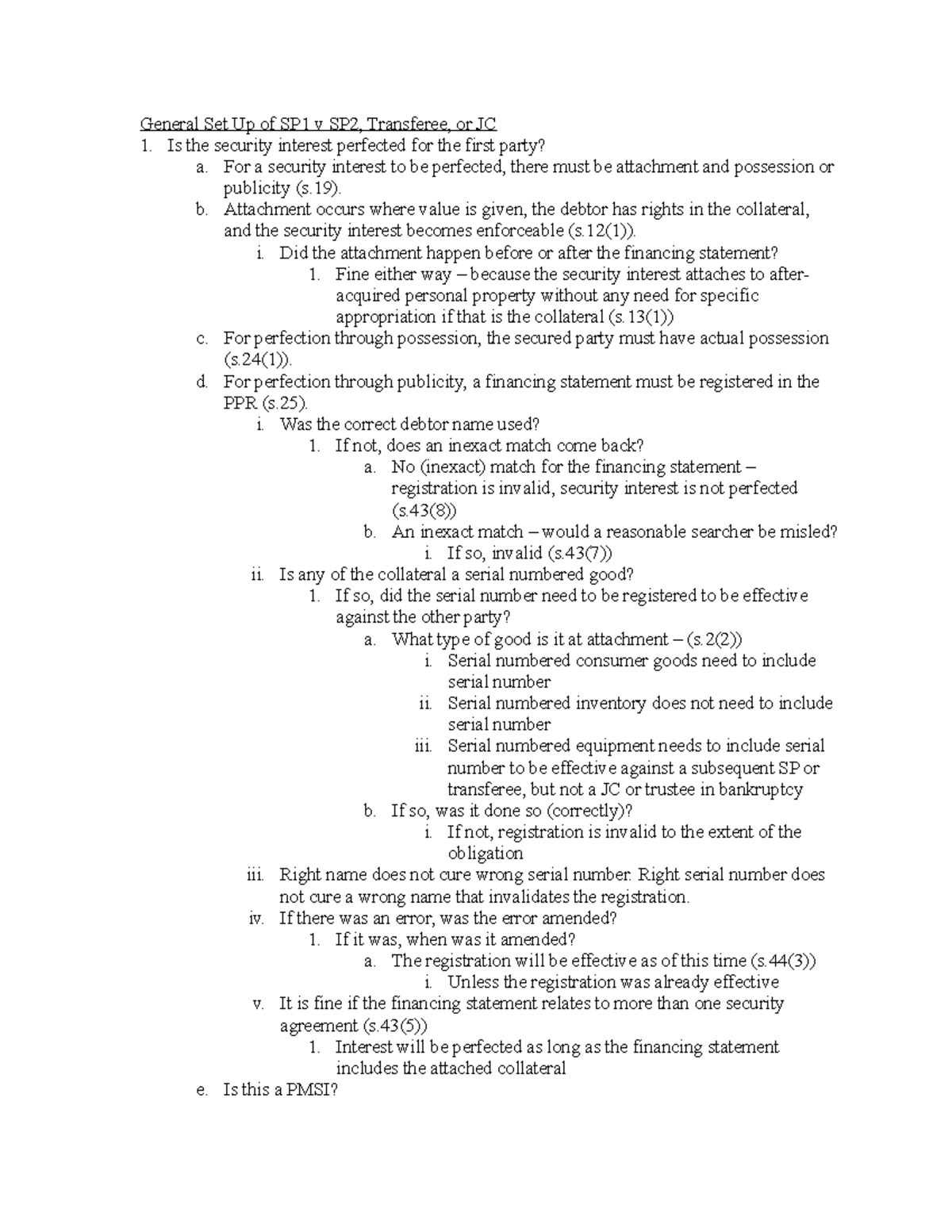 Flow chart for fact pattern - General Set Up of SP1 v SP2, Transferee ...