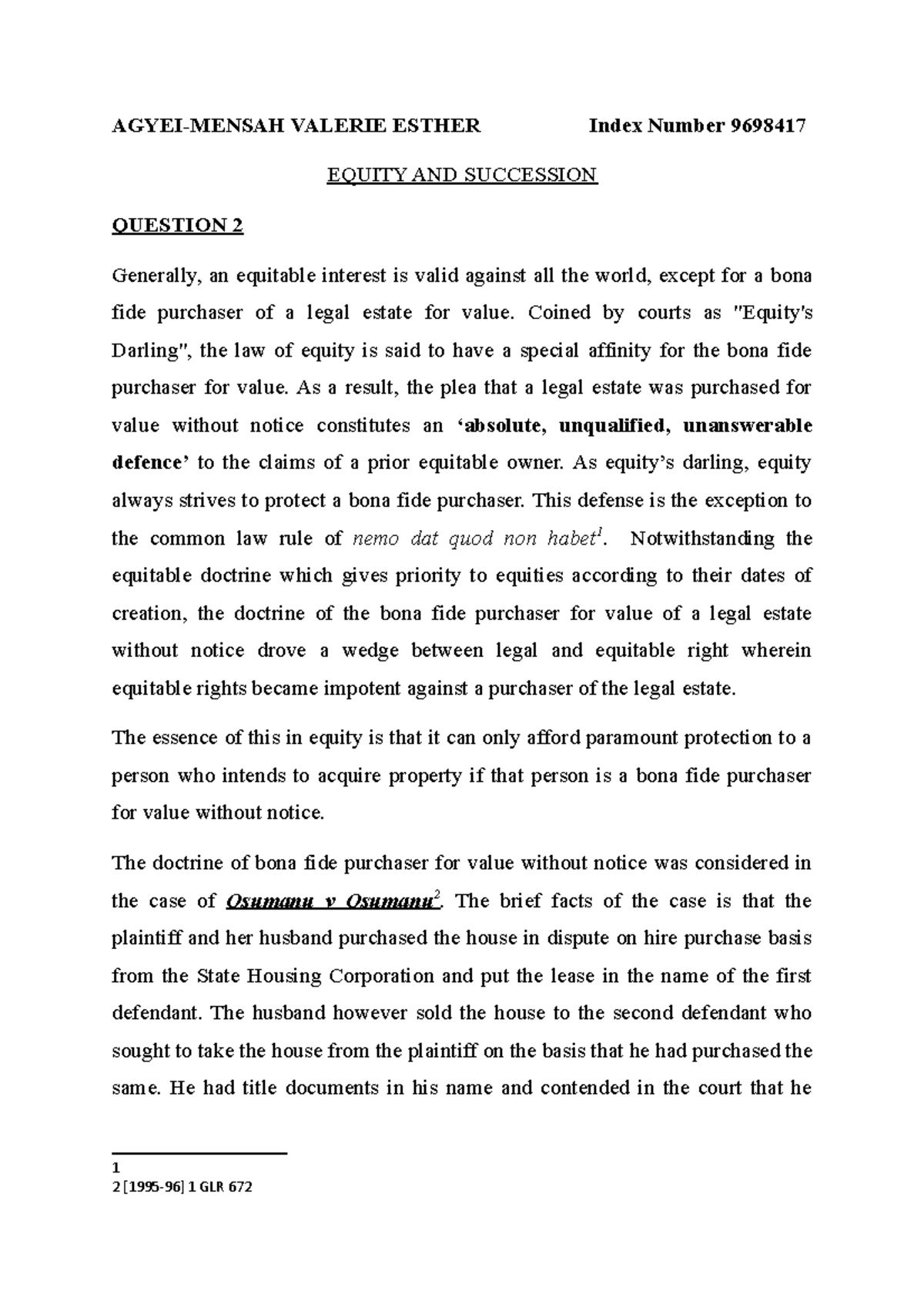 Equity Assignment - AGYEI-MENSAH VALERIE ESTHER Index Number 9698417 EQUITY AND SUCCESSION ...