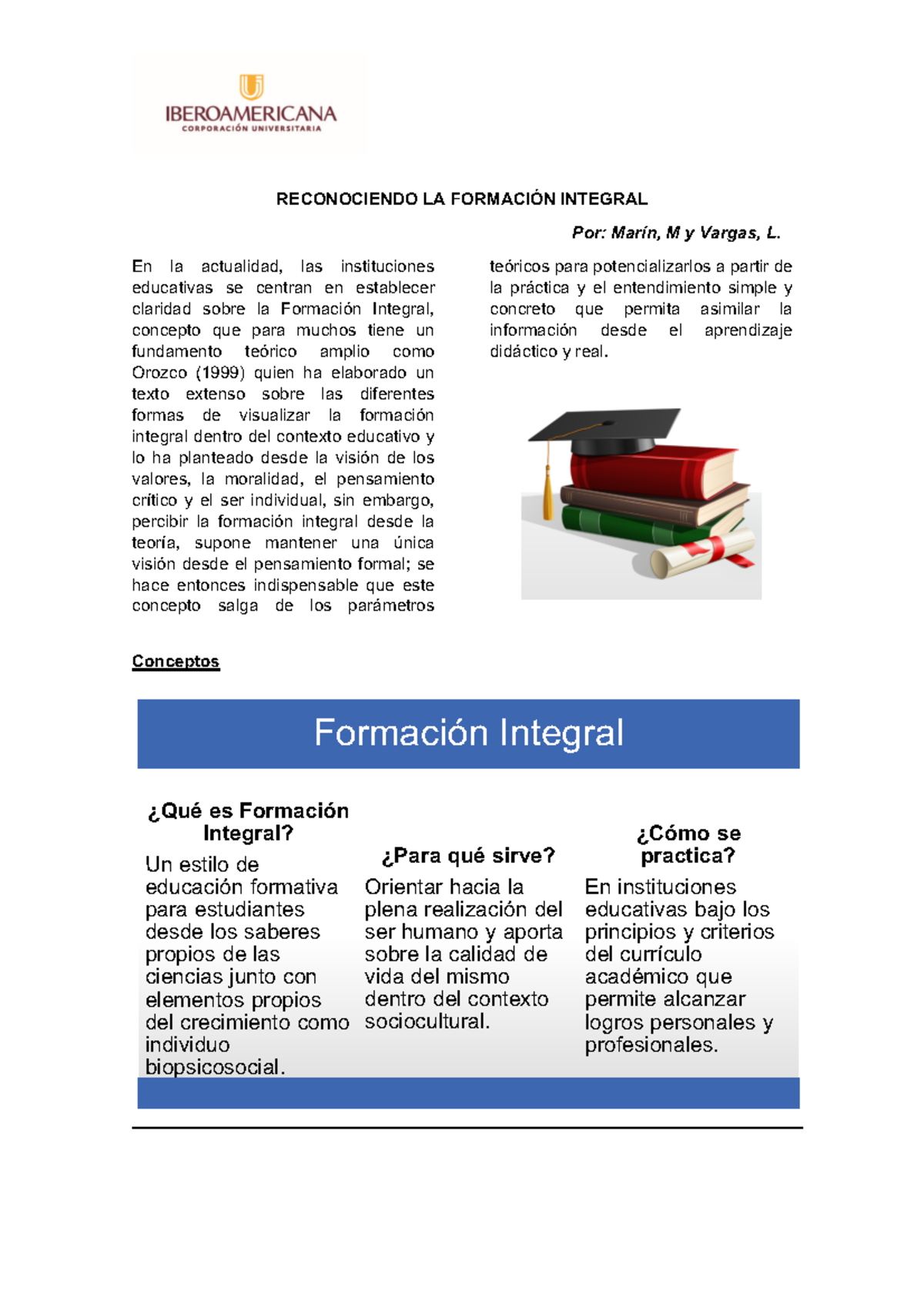 Reconociendo la Formación Integral - RECONOCIENDO LA FORMACIÓN INTEGRAL ...