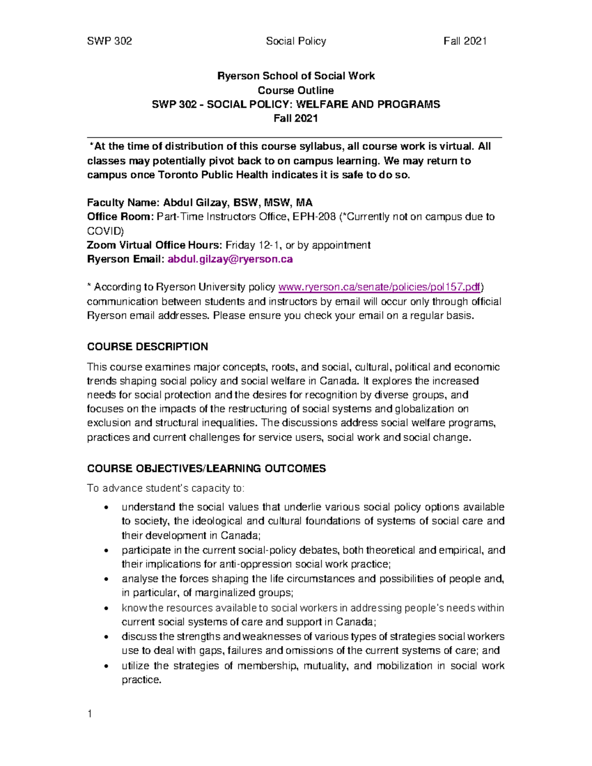 SWP302 course outline & mandatory assignments for 2021 year, fall ...