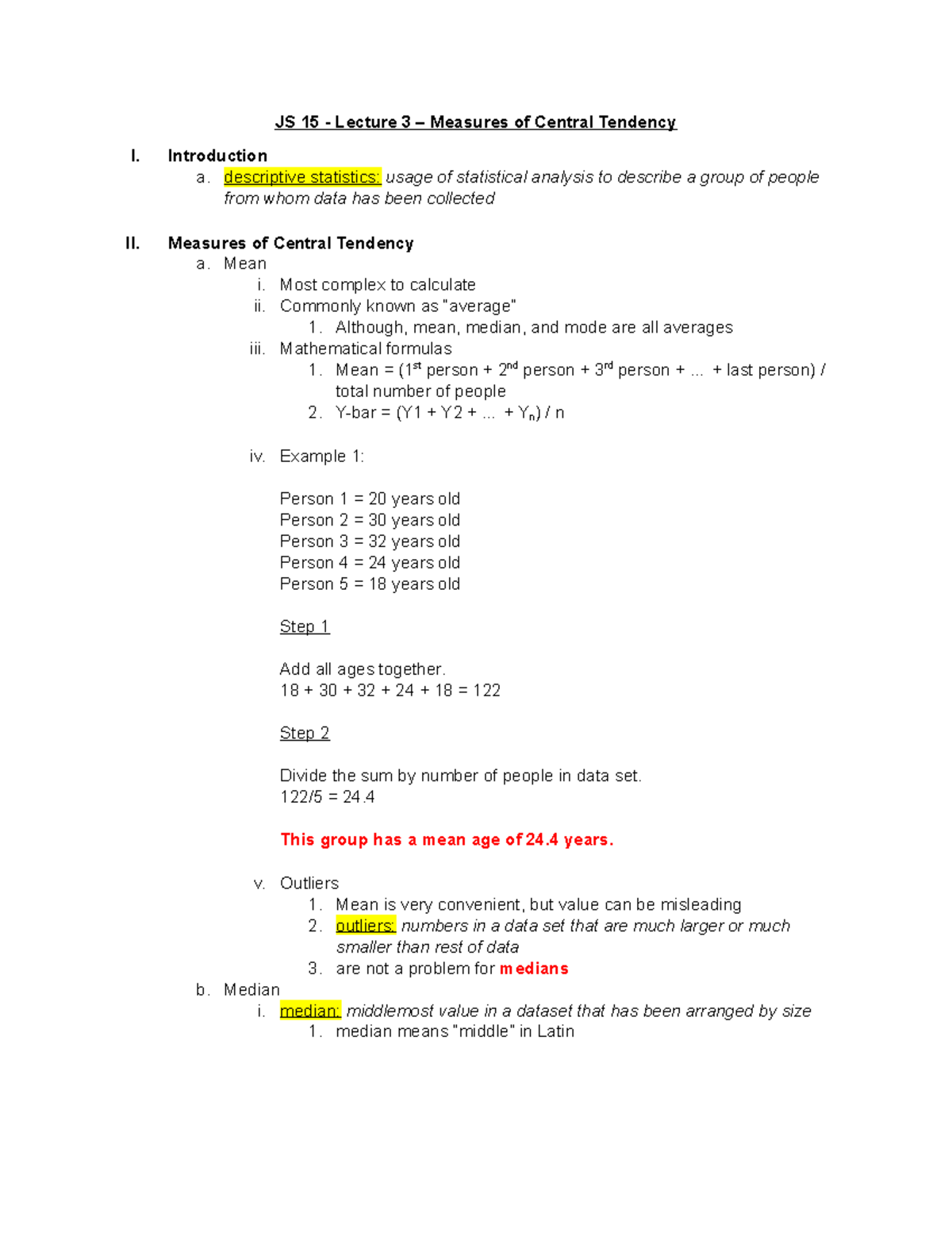 JS 15 - Lecture 3 - Measures of Central Tendency - Introduction a ...