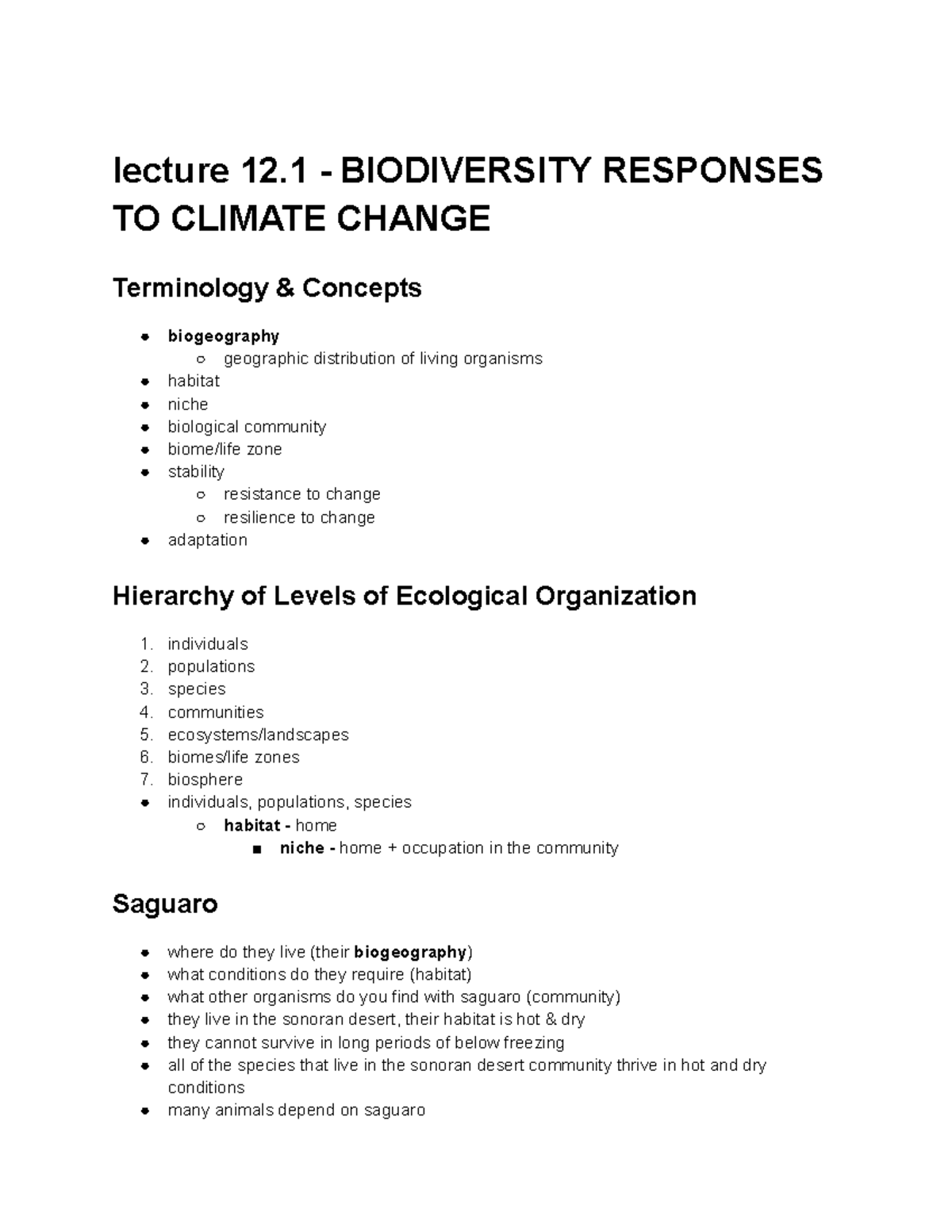 Env 101 - env 101 lecture notes - lecture 12 - BIODIVERSITY RESPONSES ... Env 101 - env 101 lecture notes - lecture 12 - BIODIVERSITY RESPONSES ...