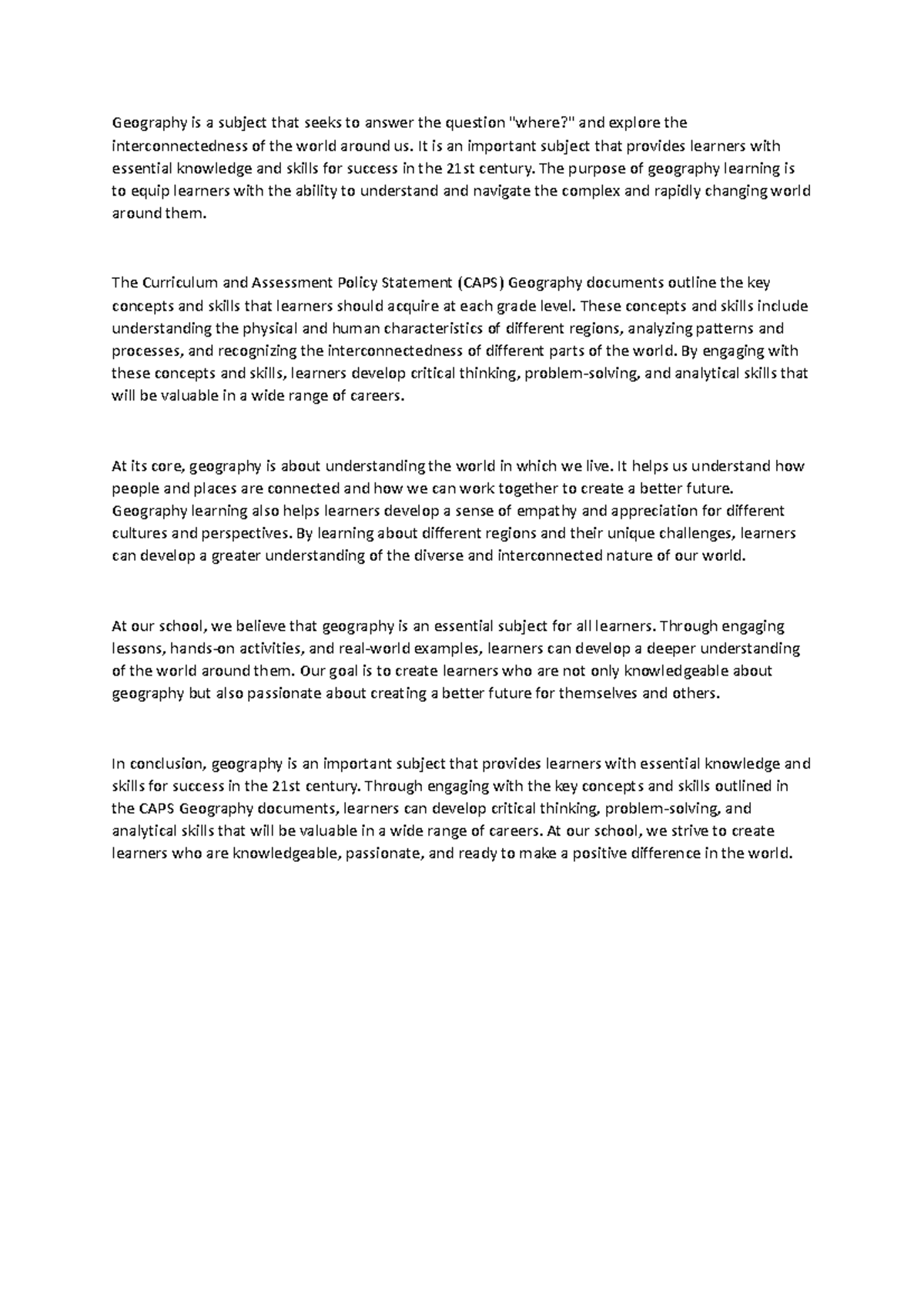 JMG 200 - Assignment - Geography is a subject that seeks to answer the ...