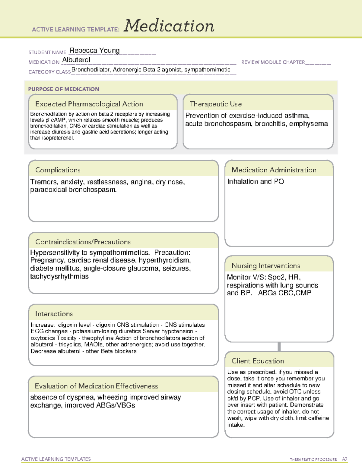 Albuterol - ACTIVE LEARNING TEMPLATES TherapeuTic procedure A ...