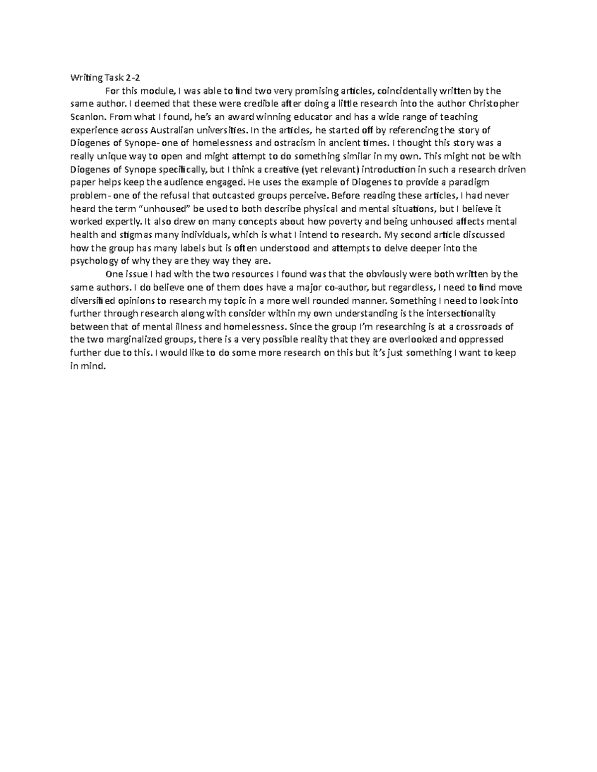 Writing Task 2-2 Abby H - Writing Task 2- For this module, I was able ...