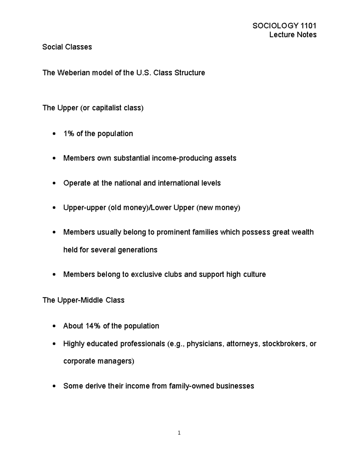 2021-SOCI-1101-Sociology-Lecture-Notes-Social Classes-14A - Social ...