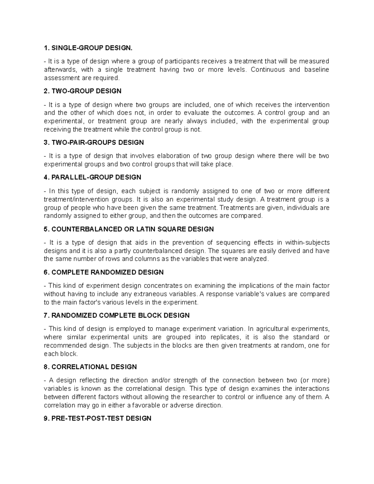 Client Rechelle Research designs definitions 100 - 1. SINGLE-GROUP ...