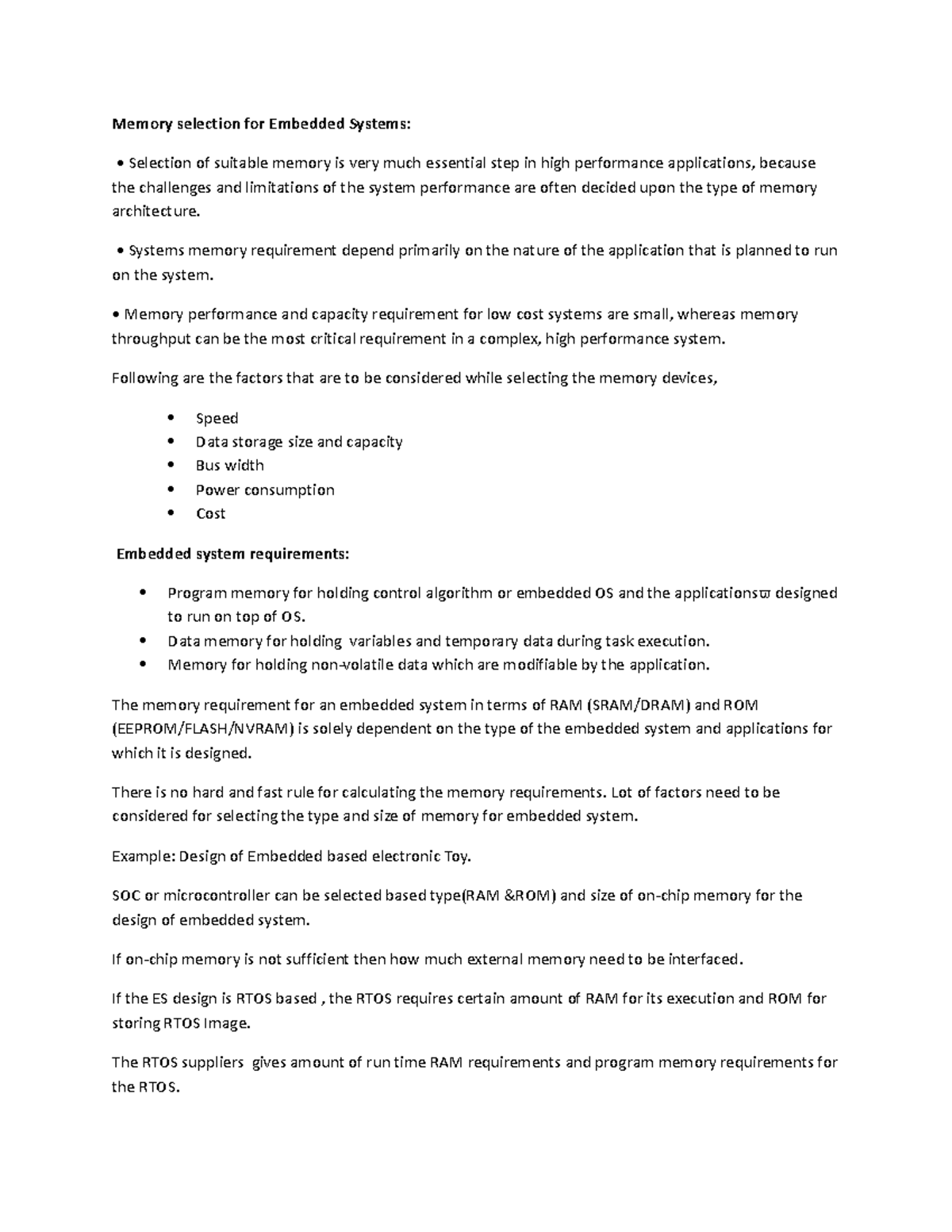 Unit 2 - Memory selection for Embedded Systems: Selection of suitable ...