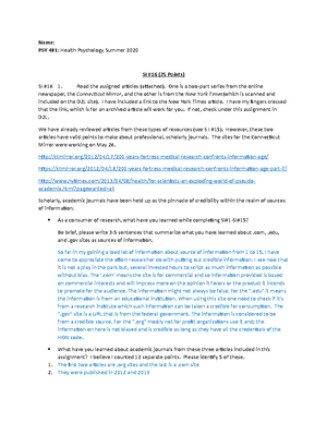 MCOL SI #15 PSY 401 - conclusions reached for the research that was ...