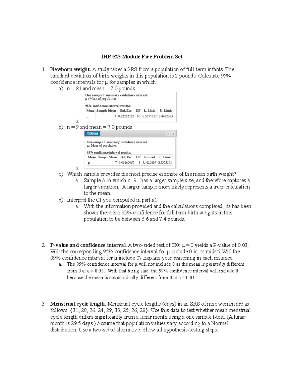 5-2 Problem Set Graphs and descriptive answers - IHP 525 Module Five Problem Set Newborn weight ...