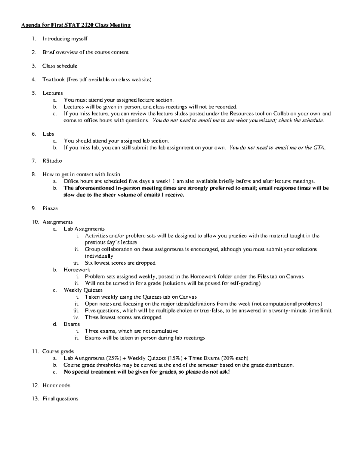 Day 1 - Agenda for First Meeting - Agenda for First STAT 2120 Class ...