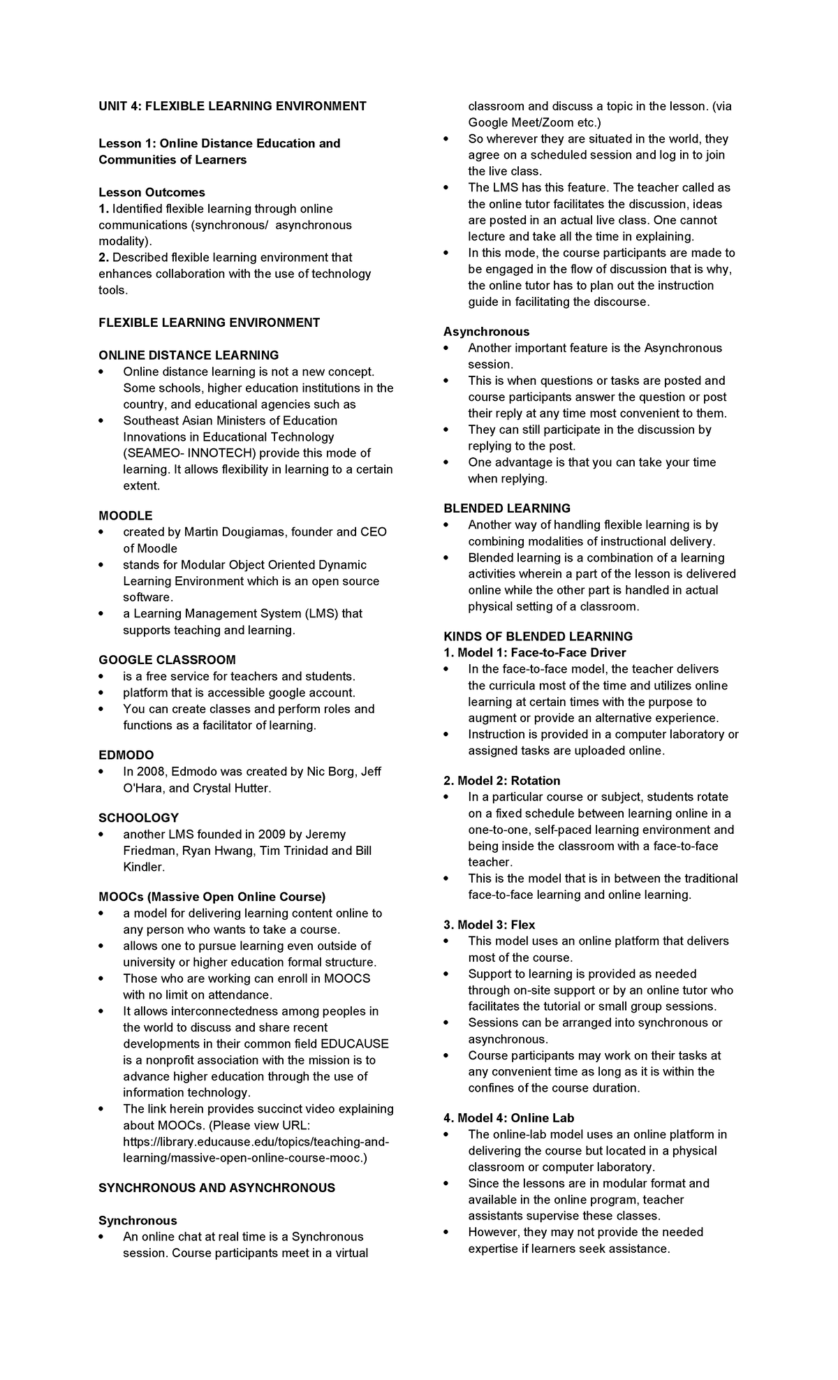 Flexible Learning Environment - UNIT 4: FLEXIBLE LEARNING ENVIRONMENT ...