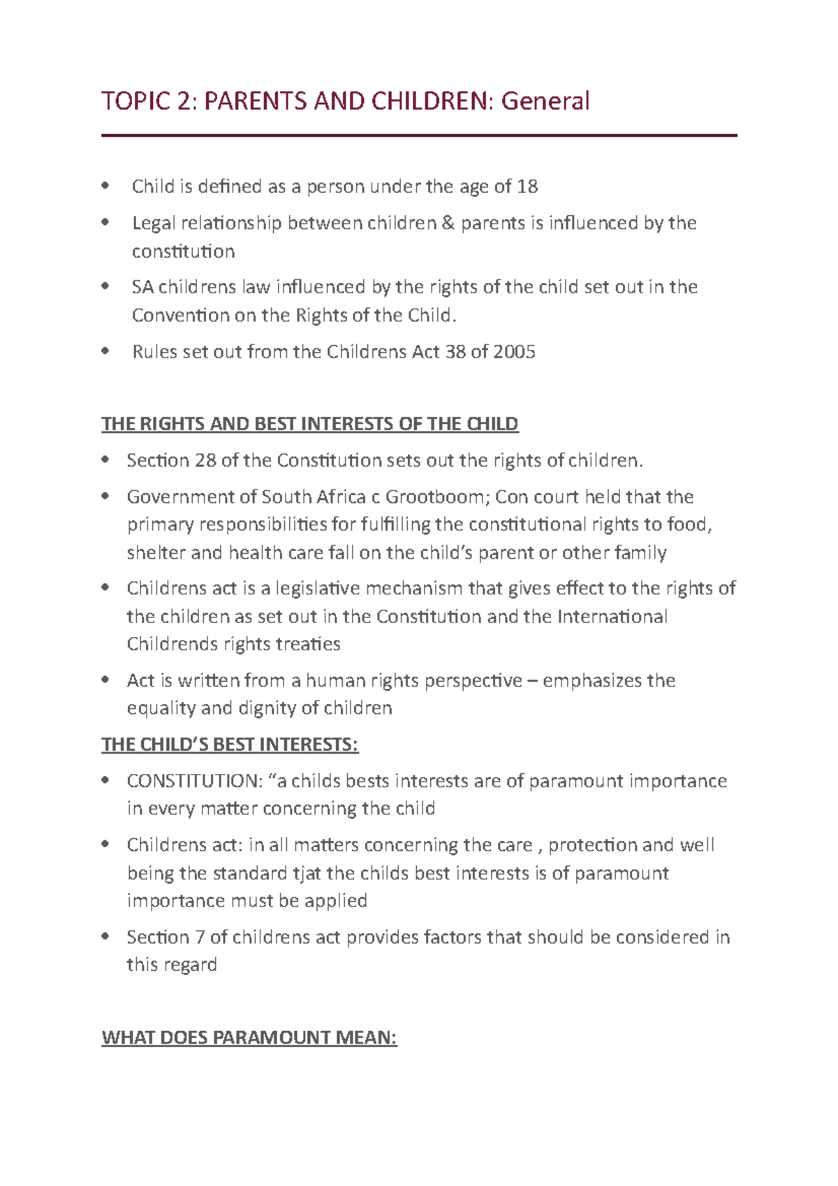 Family law topic 2CONTINUES NOTES FROM TEXT BOOK - TOPIC 2: PARENTS AND ...