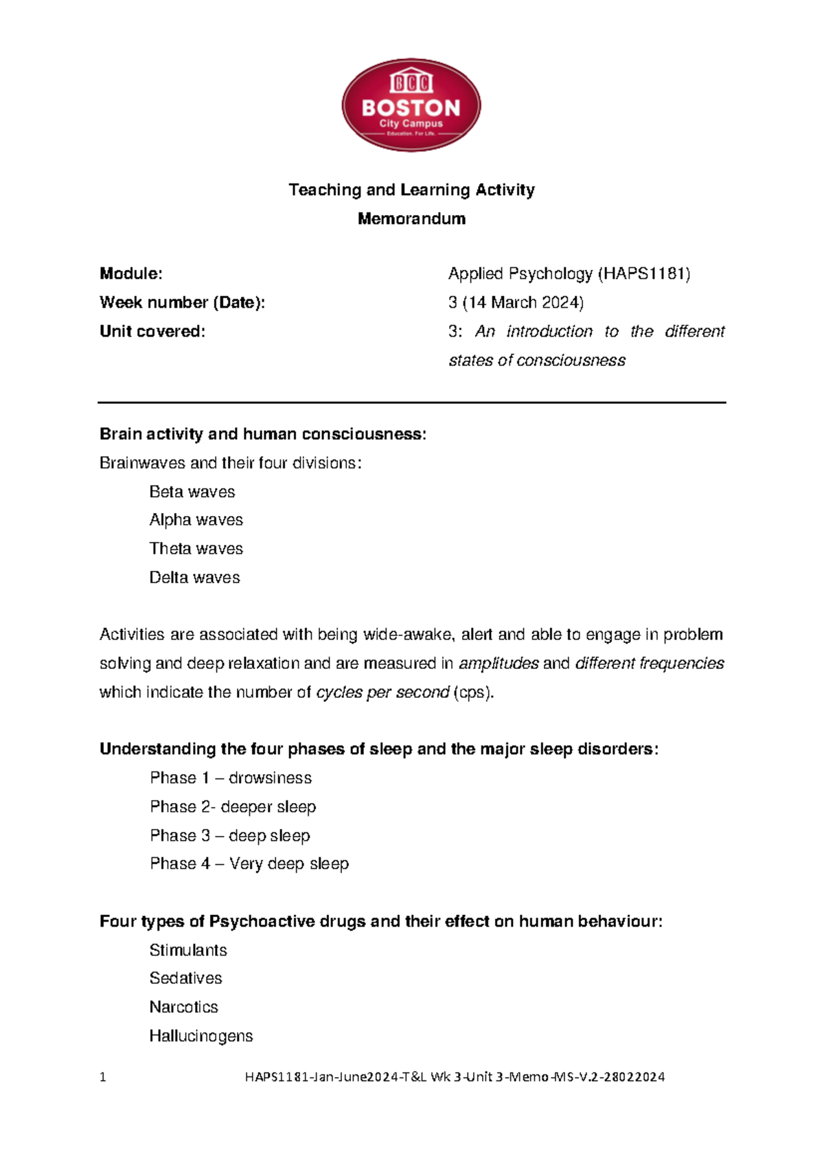 HAPS1181-Jan-June2024-T&L Wk 3-Unit 3-Memo-MS-V - Teaching and Learning ...