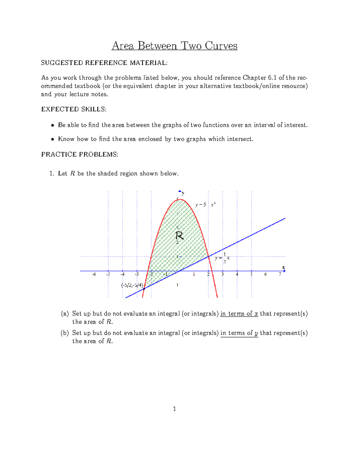 Homework 7 - Area Between Two Curves SUGGESTED REFERENCE MATERIAL: As ...