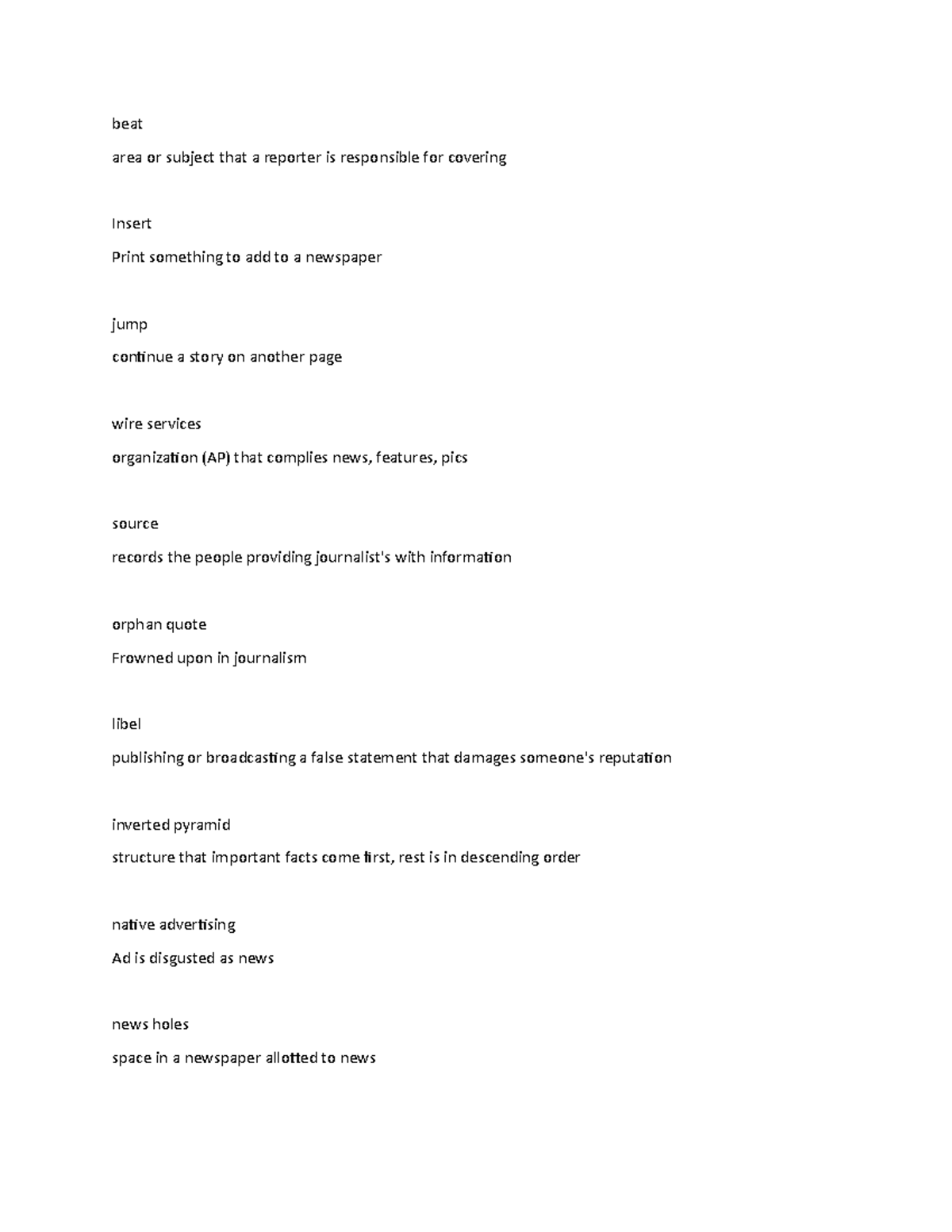 JOU 2100 Journalistic Writing lecture notes 1 - beat area or subject ...