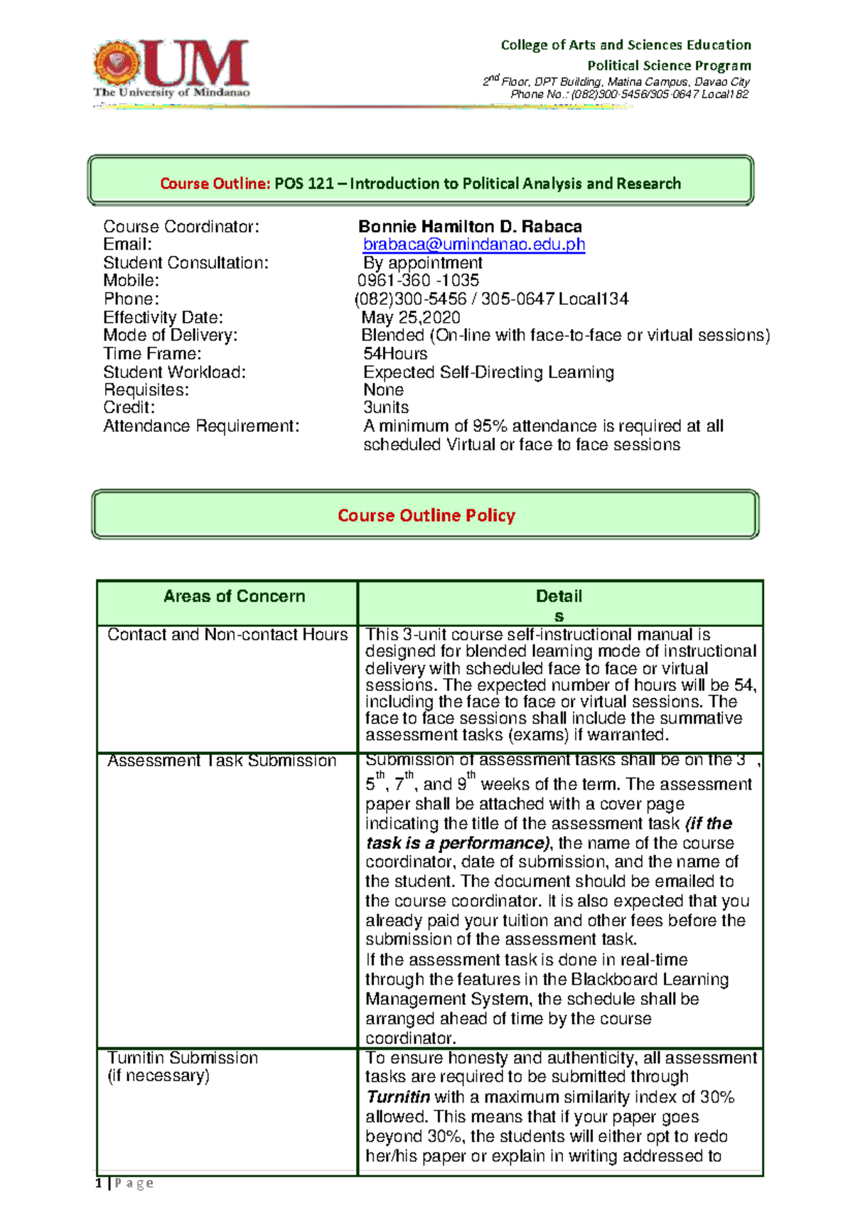 POS 121 Module First Set - Political Science Program 2 nd Floor, DPT ...
