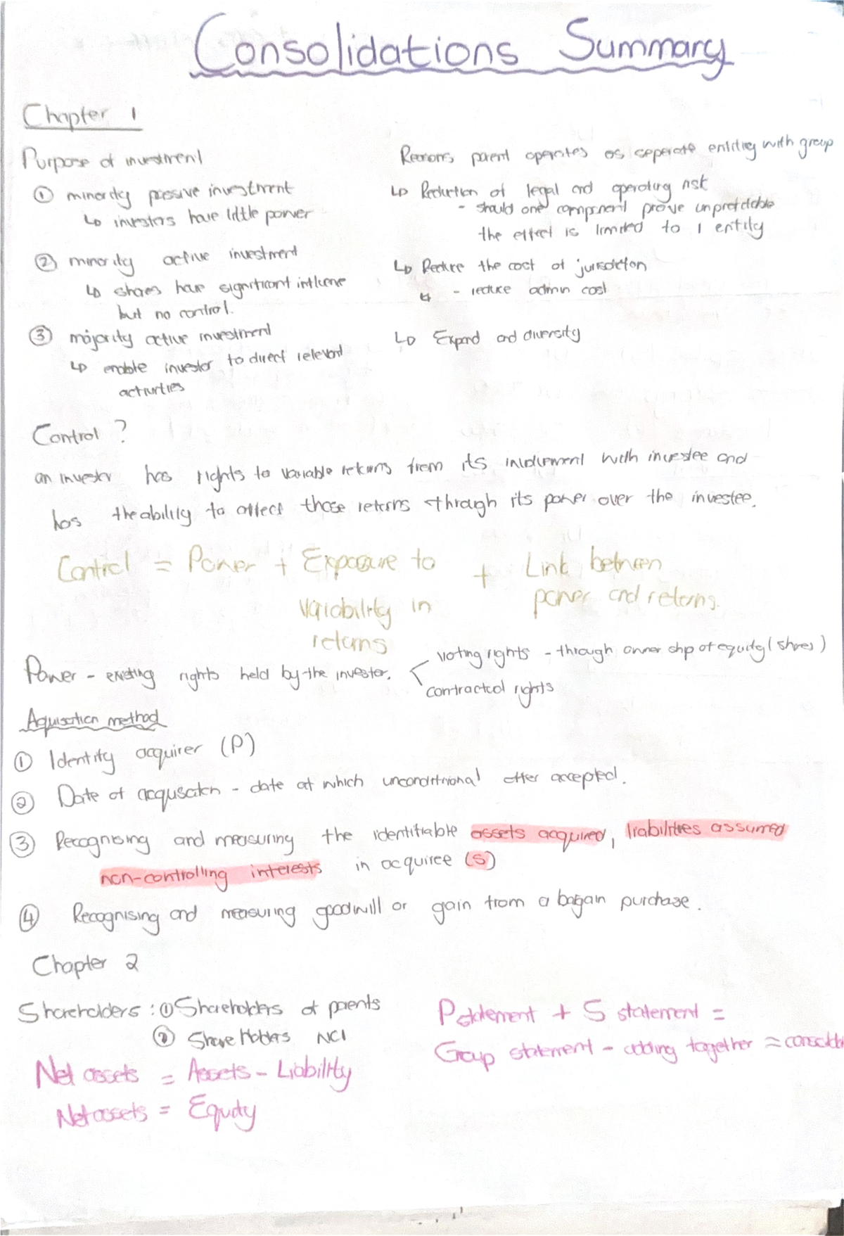 Consoles C1&2 - Handwritten summaries on consolidation chapter 1 and 2 ...