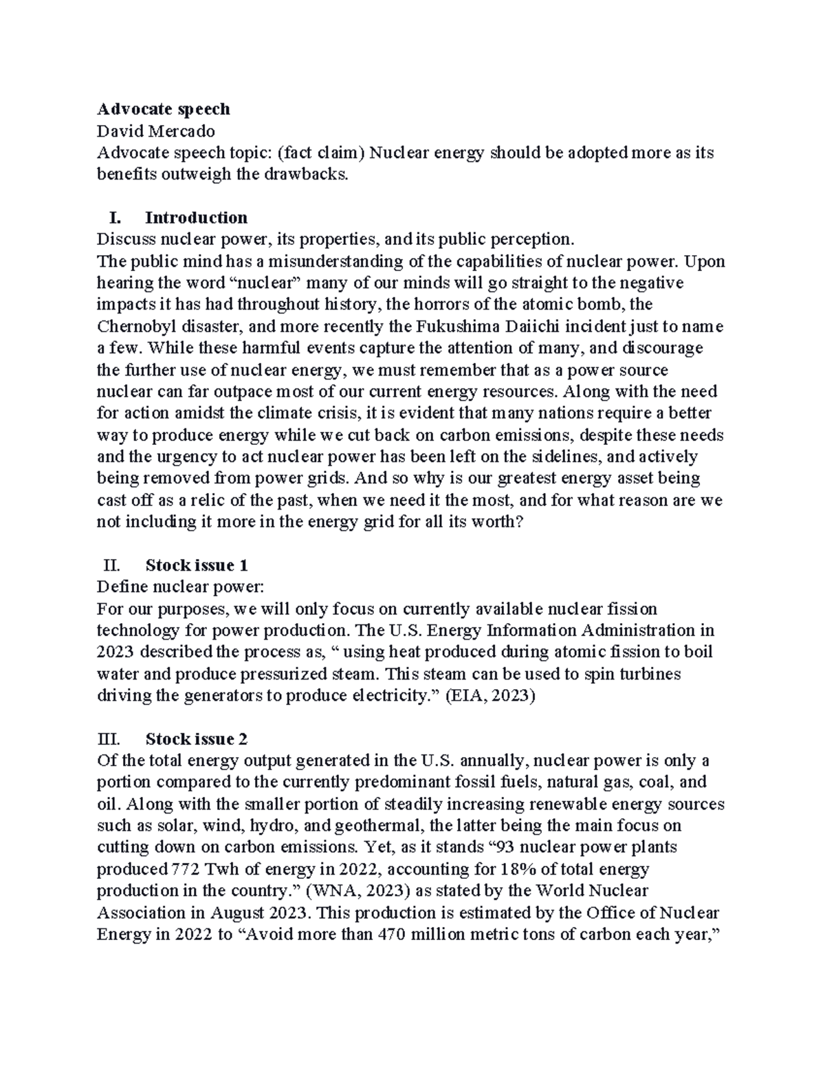 Advocate speech David M outline - Advocate speech David Mercado ...